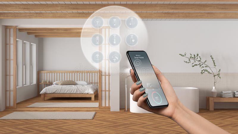 Smart Home Technology Interface on Phone App, Augmented Reality ...