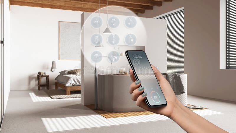 Smart Home Technology Interface on Phone App, Augmented Reality ...