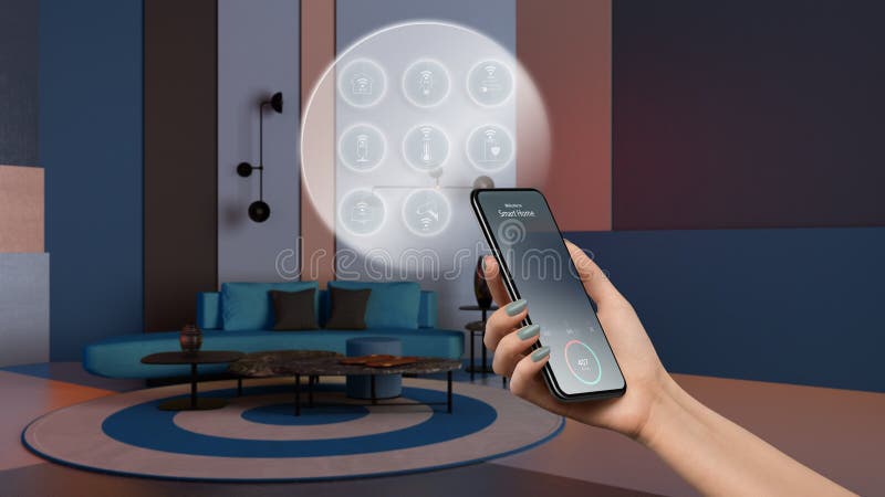 Smart Home Technology Interface on Phone App, Augmented Reality ...