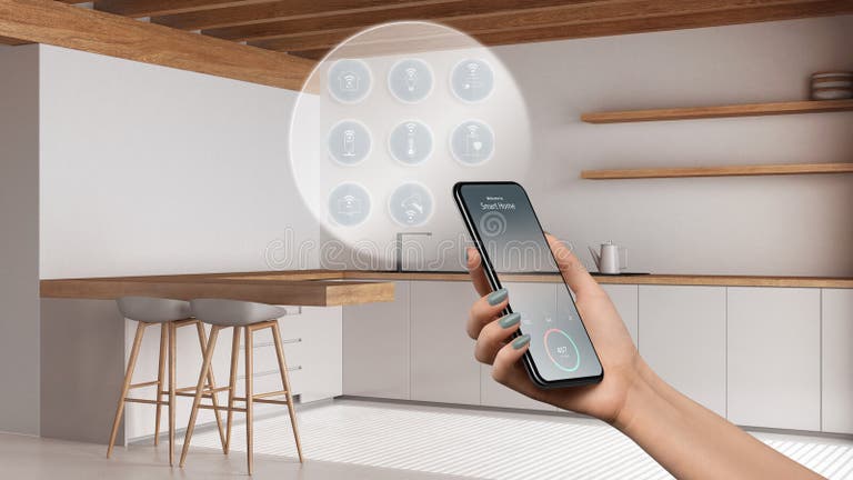 Smart Home Technology Interface on Phone App, Augmented Reality ...