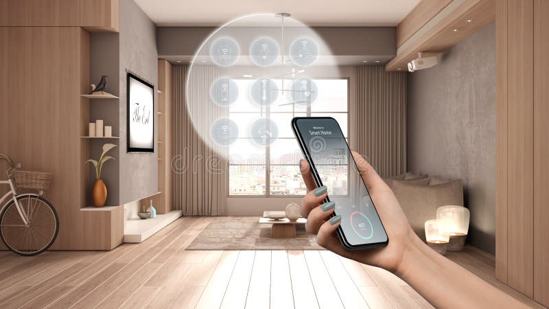Smart Home Technology Interface on Phone App, Augmented Reality ...