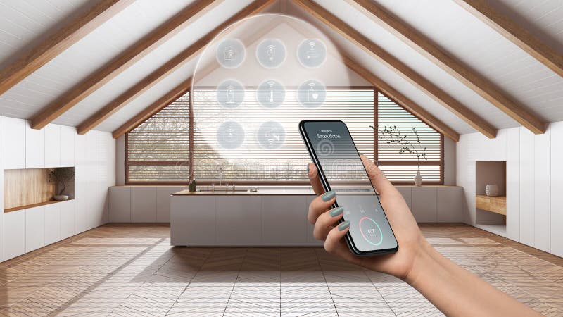 Smart Home Technology Interface on Phone App, Augmented Reality ...