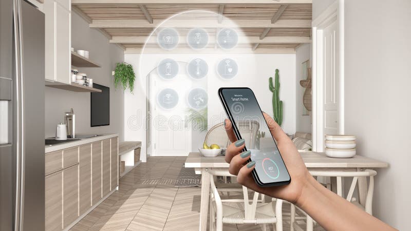 Smart Home Technology Interface on Phone App, Augmented Reality ...