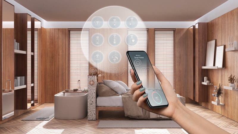 Smart Home Technology Interface on Phone App, Augmented Reality ...