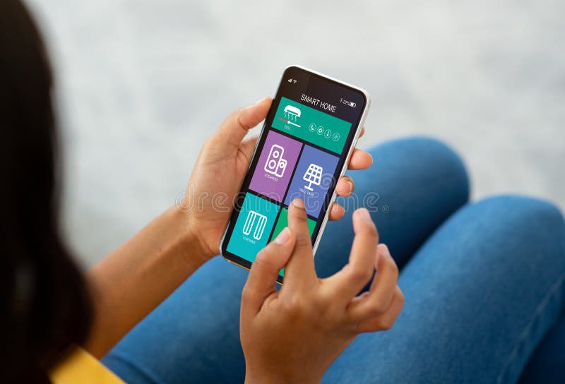 Smart Home Technology Interface on Screen of Phone App with Augmented ...