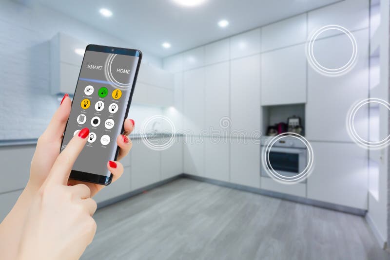 Smart Home Technology Interface on Smartphone App Screen with Augmented ...