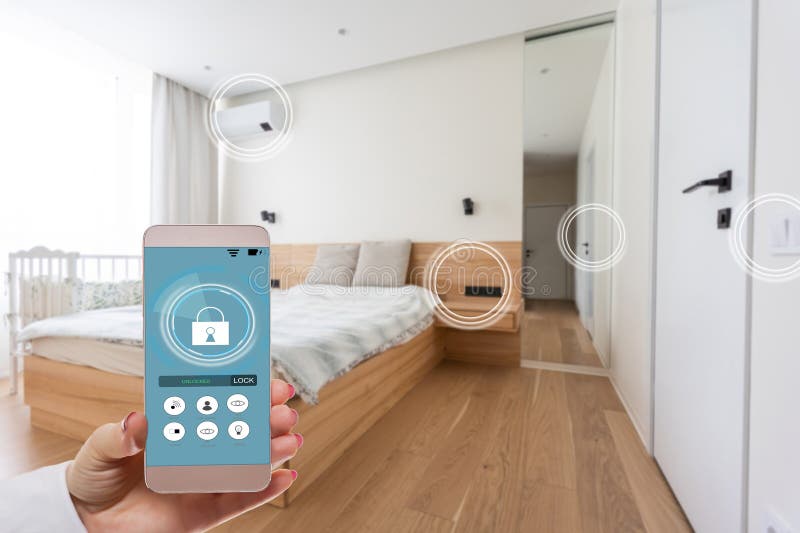 Smart Home Technology Interface on Smartphone App Screen with Augmented ...