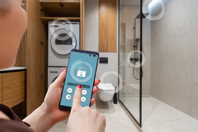 Smart Home Technology Interface on Smartphone App Screen with Augmented ...