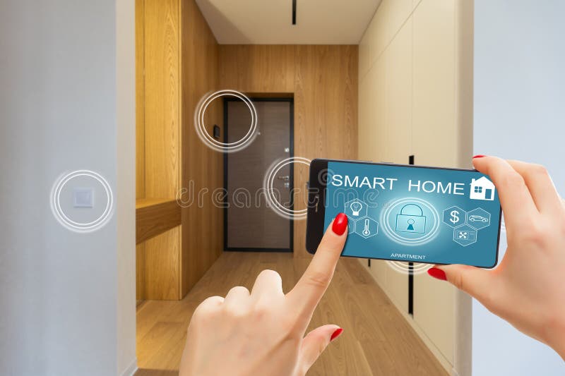 Smart Home Technology Interface on Smartphone App Screen with Augmented ...