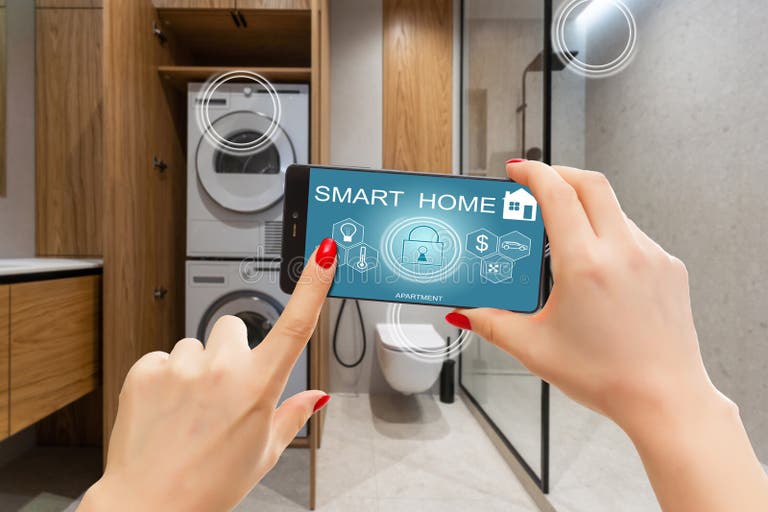Smart Home Technology Interface on Smartphone App Screen with Augmented ...