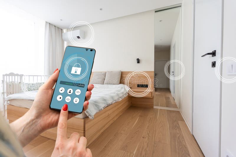 Smart Home Technology Interface on Smartphone App Screen with Augmented ...