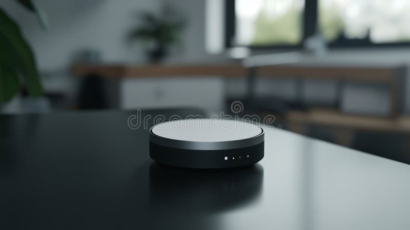 Modern Minimalist Smart Home Device Circular Design Technology Grey Room Black Round Table House ...