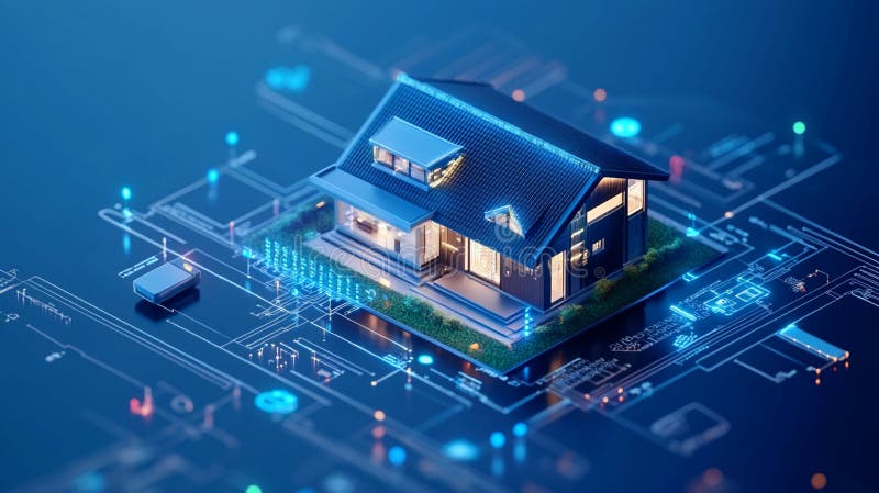 Smart Home Technology Modern House Digital Blueprint Network Automation ...
