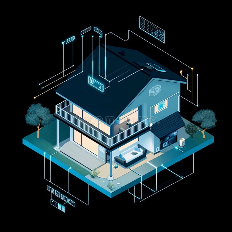 Smart Home Technology Modern House Isometric Illustration Digital ...