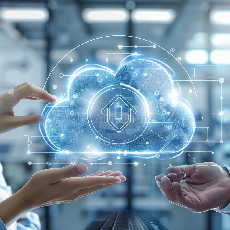 Smart Home Technology Symbolized by Holographic Home Icon, Illustrating ...