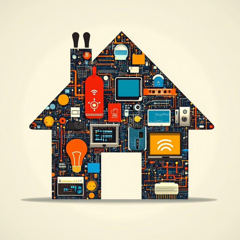 Smart Home Technology Circuit Board House Design Illustration Vector ...