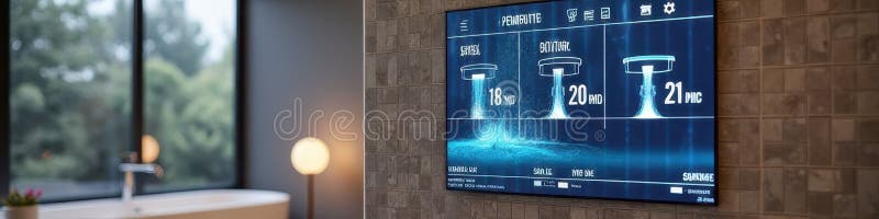Smart Home Temperature Control Screen in Modern Bathroom Interior Stock ...