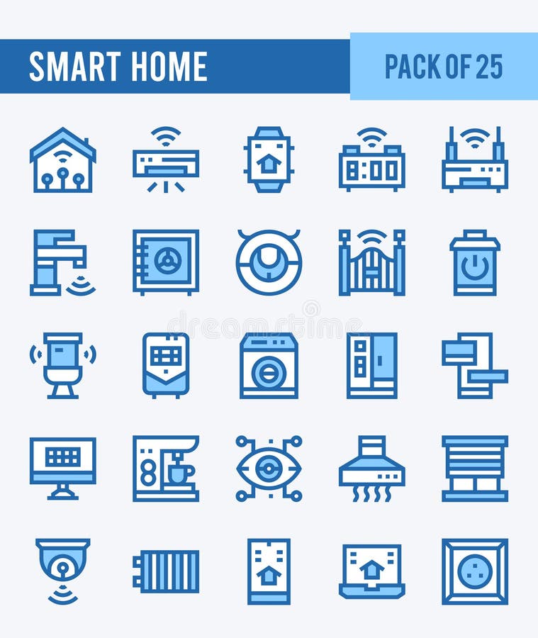25 Smart Home. Two Color Icons Pack. Vector Illustration Stock Vector ...