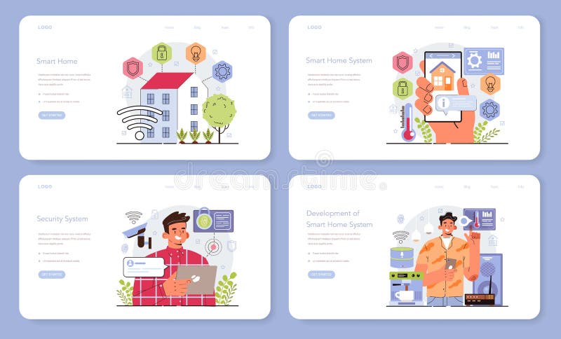 Smart Home Banner Flat Set Stock Illustrations – 954 Smart Home Banner ...