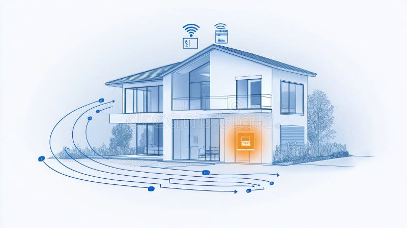 Smart Home with Wireless Connectivity, Illustrating Home Automation ...