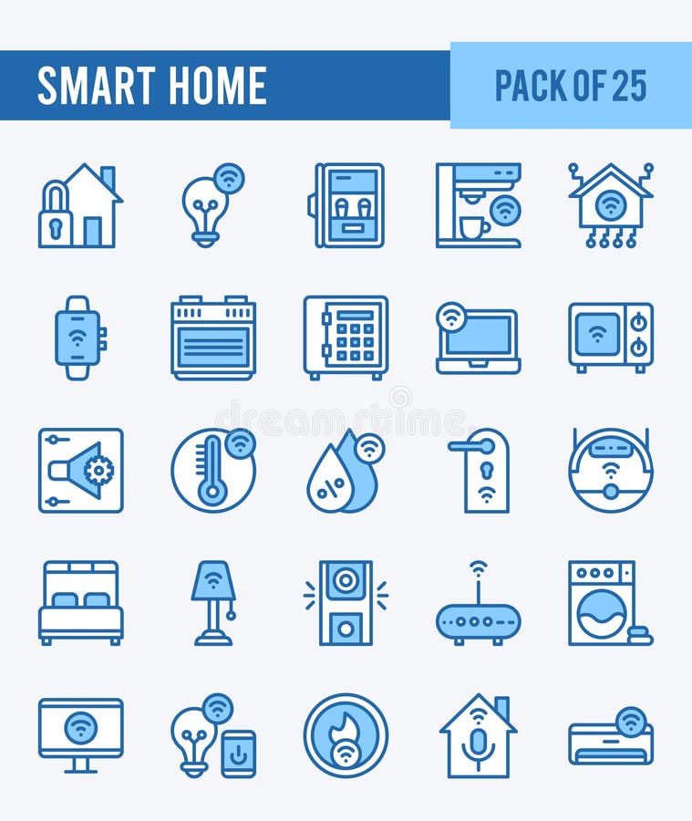 25 Smart Homes. Two Color Icons Pack. Vector Illustration Stock Vector ...