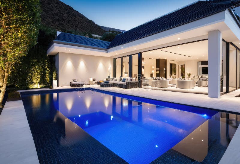 A Smart House with an Automated Pool Cleaning System. Stock ...