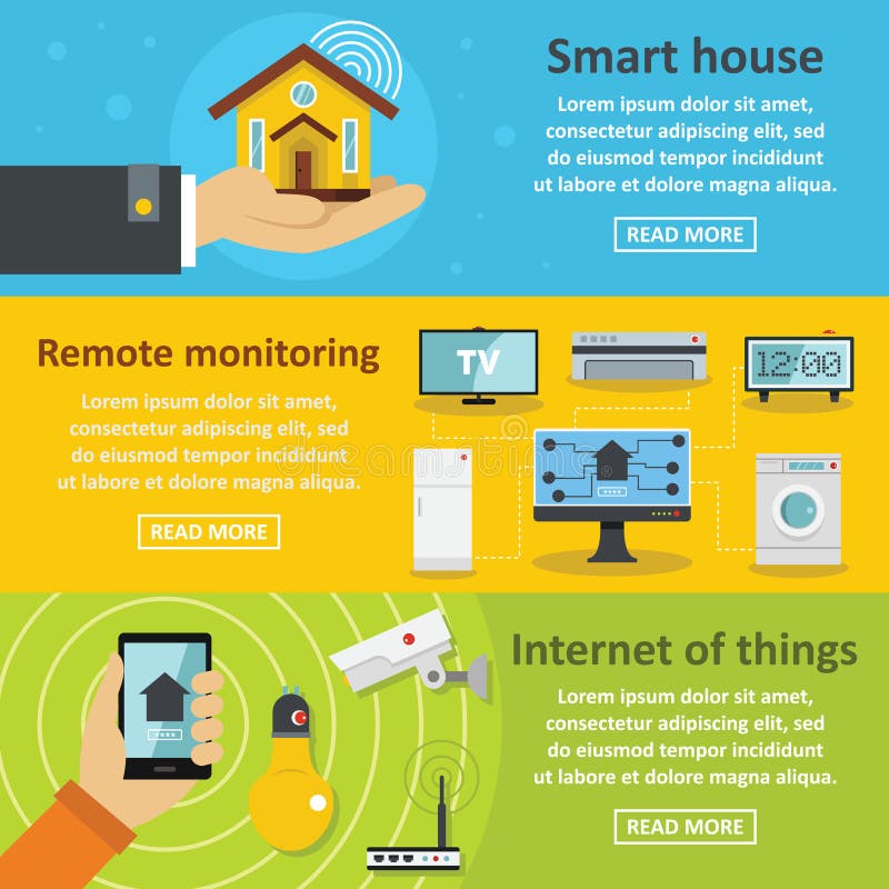Smart House Banner Horizontal Set, Flat Style Stock Vector ...