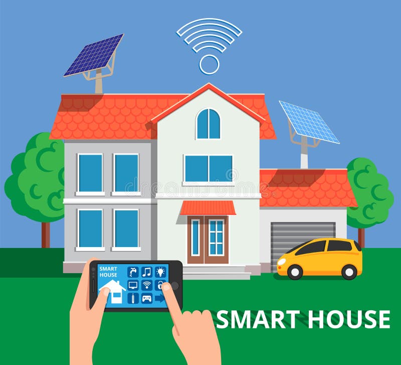 Smart House Concept in Flat Stile. Remote Home Control System on Stock ...