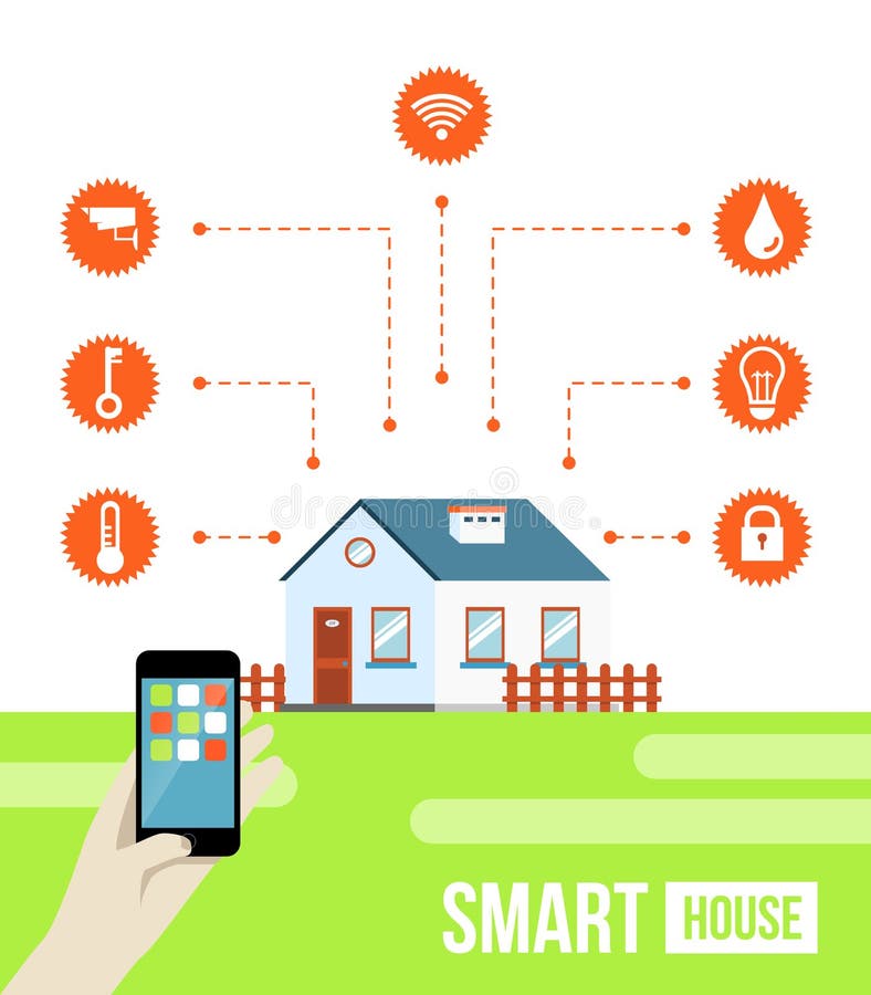 Smart House Concept with Signs Stock Vector - Illustration of building ...