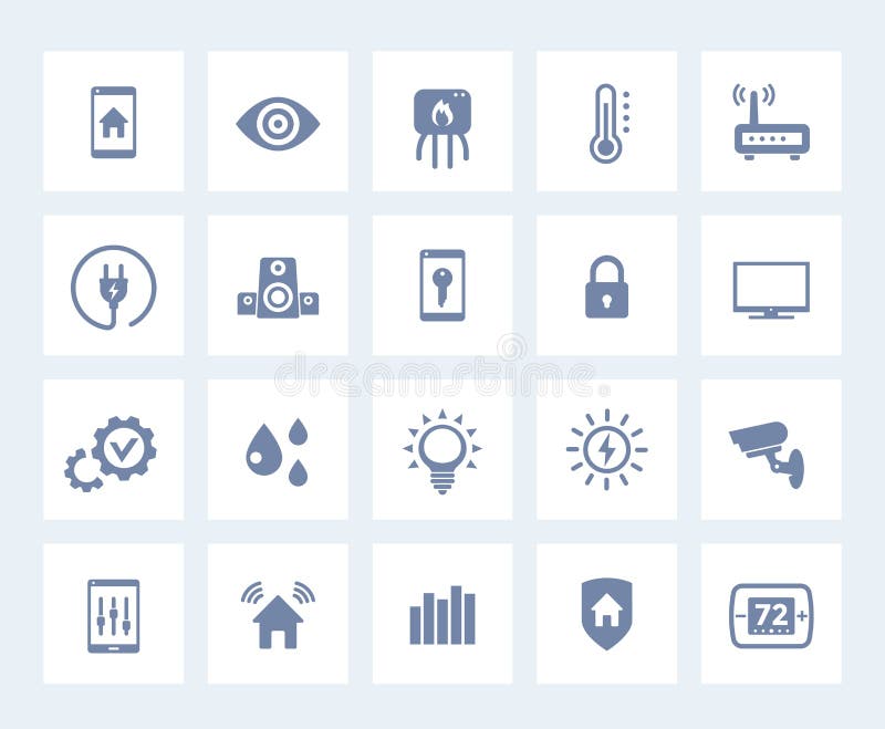 Smart House Automation System Icons Set Stock Vector - Illustration of ...