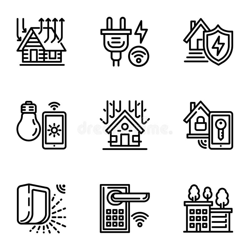 Smart House Icon Set, Outline Style Stock Vector - Illustration of ...
