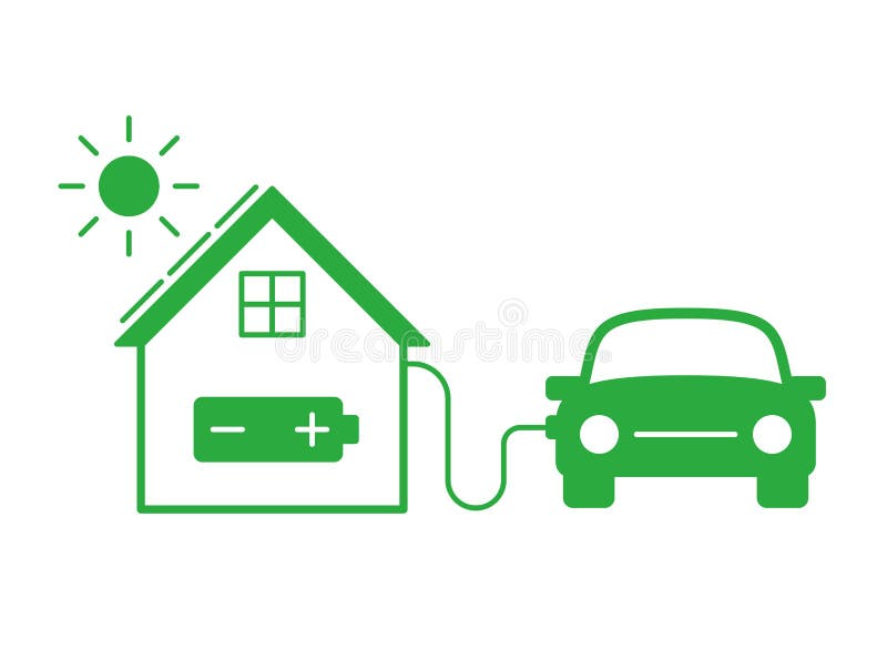 Smart House with Solar Energy, Charging Electric Car Stock Vector ...