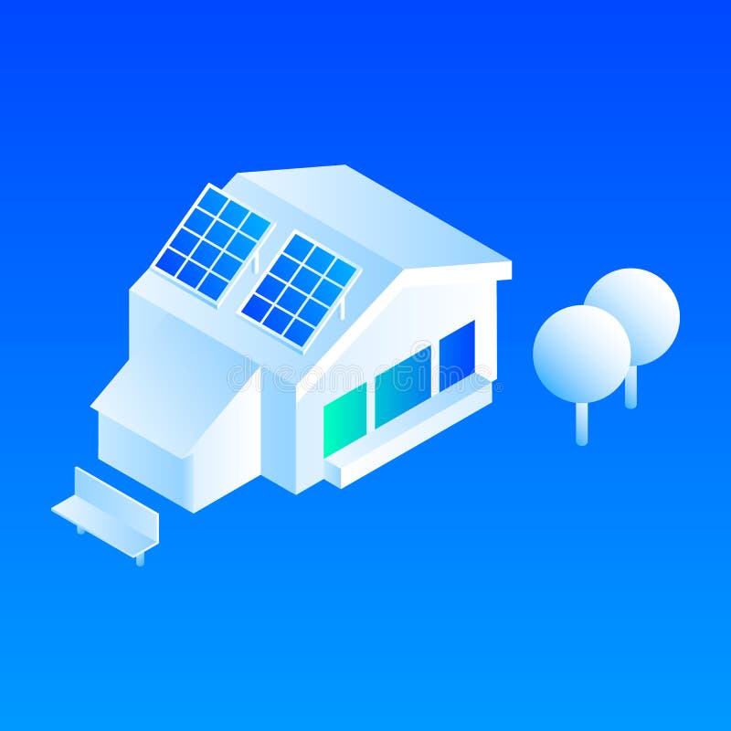 Isometric House With Solar Cell Power On Roof, Eco Home Icon Vector ...