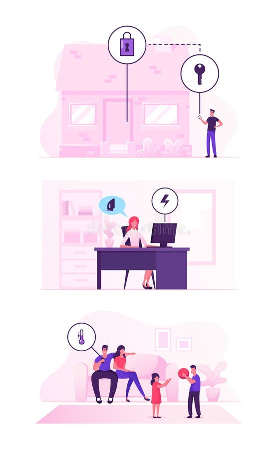 Smart House Technology System Concept. People Using App for Centralized ...