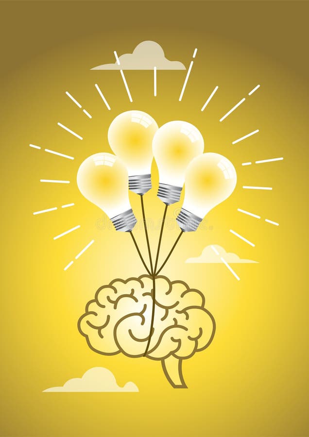 Smart Human Brain Fly with Lightbulb Idea Balloons Stock Vector ...