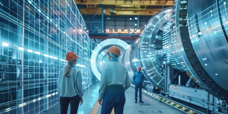 Smart Industrial Engineer in a Futuristic Factory with Digital ...