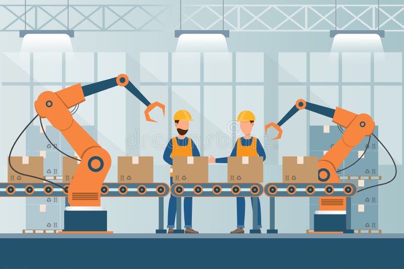 Smart Industrial Factory in a Flat Style with Workers, Robots and ... Smart Industrial Factory in a Flat Style with Workers, Robots and ...