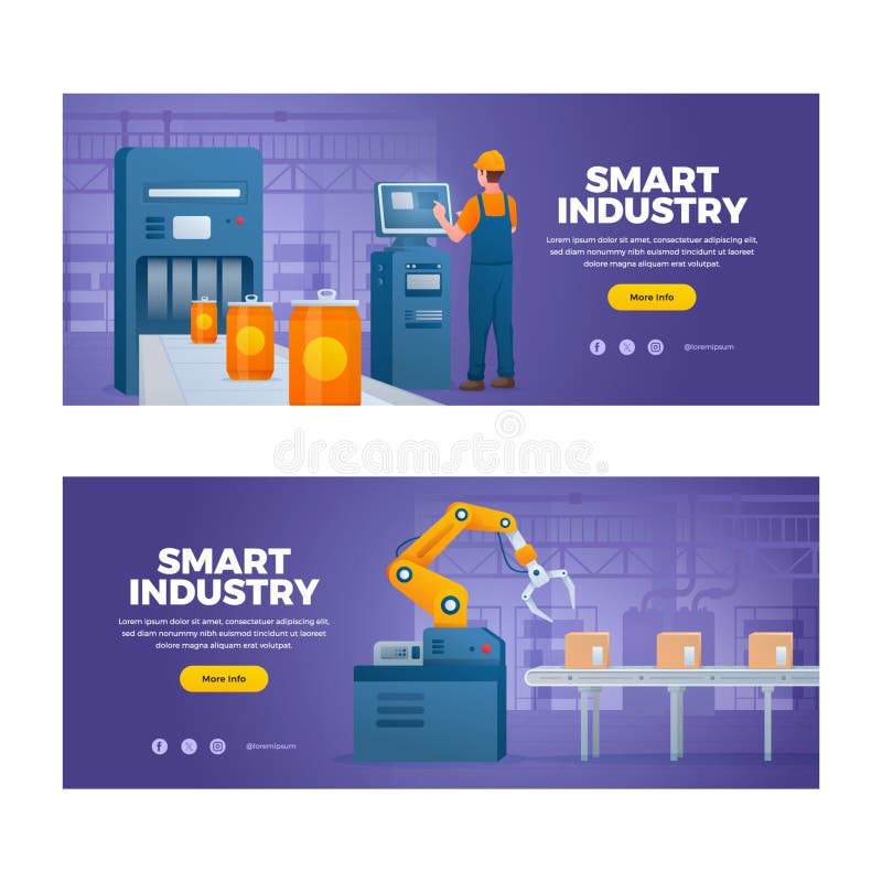 Smart Industry Banners in Flat Design Stock Illustration - Illustration ...