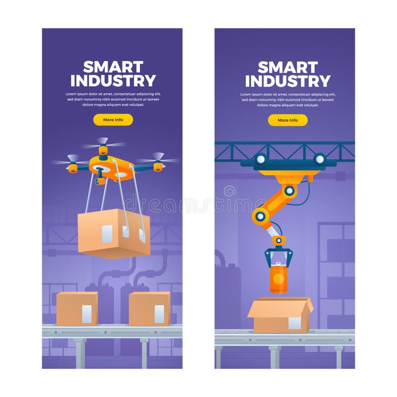 Smart Industry Banners in Flat Design Stock Illustration - Illustration ...
