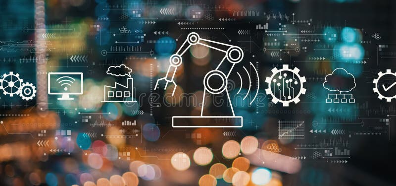 Smart Industry Concept with Blurred City Lights Stock Image - Image of ...