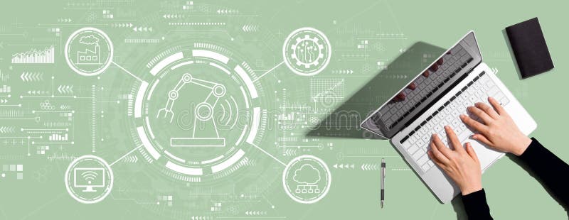 Smart Industry Concept with Person Using Laptop Computer Stock Image ...