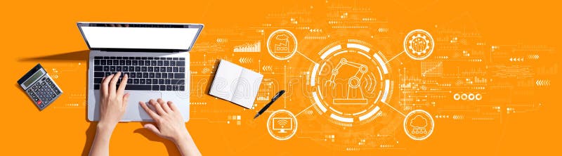 Smart Industry Concept with Person Using a Laptop Stock Image - Image ...