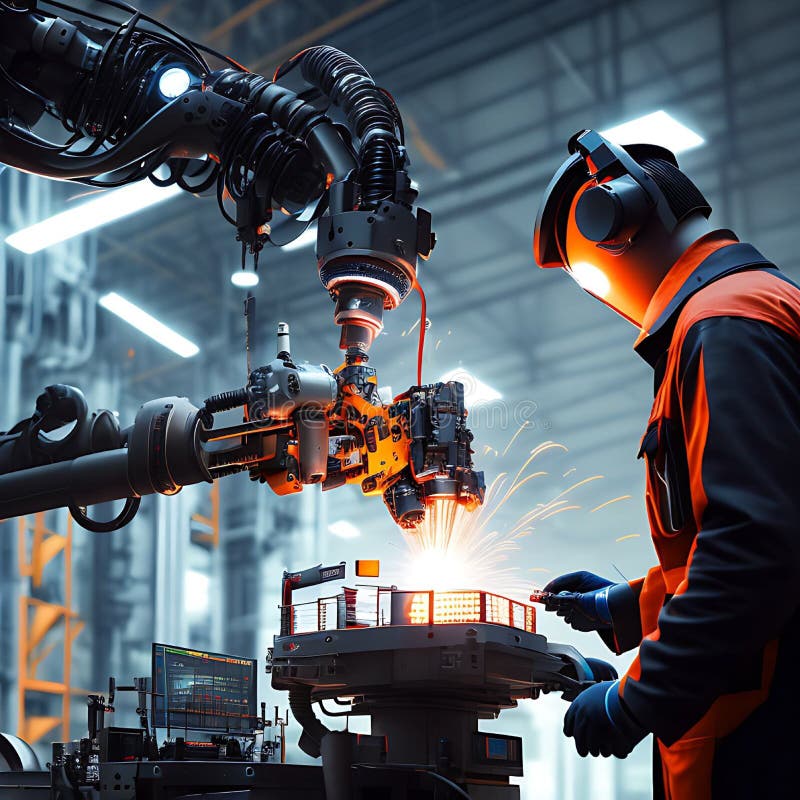 Smart Industry. Future Factory Production Automation. Robotic Arms. a ...