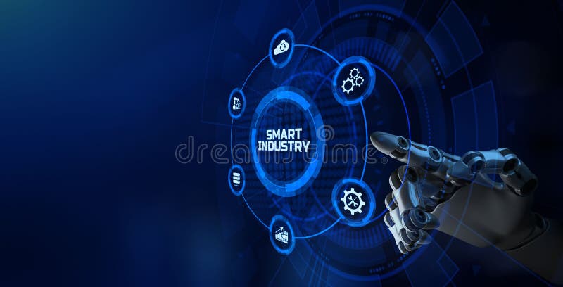Smart Industry Innovation Technology Concept on Screen. Robotic Arm 3d ...