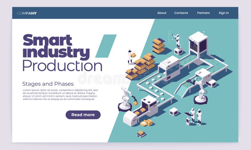 Smart Industry Landing Page in Isometric View Stock Illustration ...