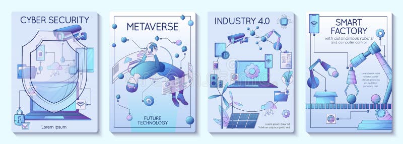 Smart Industry Posters Set stock vector. Illustration of science ...