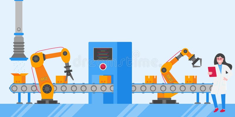 Smart Industry 4.0 and Technology Assembly Line Flat Style Design ...
