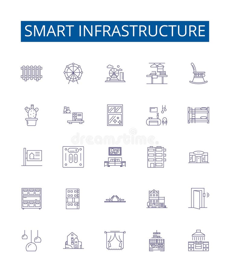 Smart Infrastructure Line Icons Signs Set. Design Collection of Smart ...