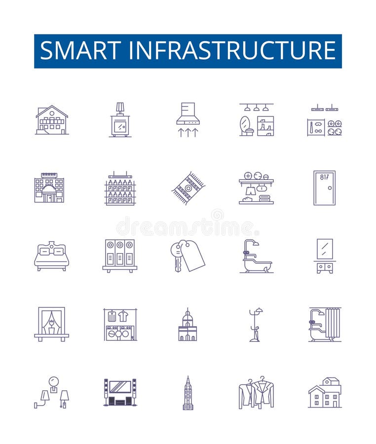 Smart Infrastructure Line Icons Signs Set. Design Collection of Smart ...