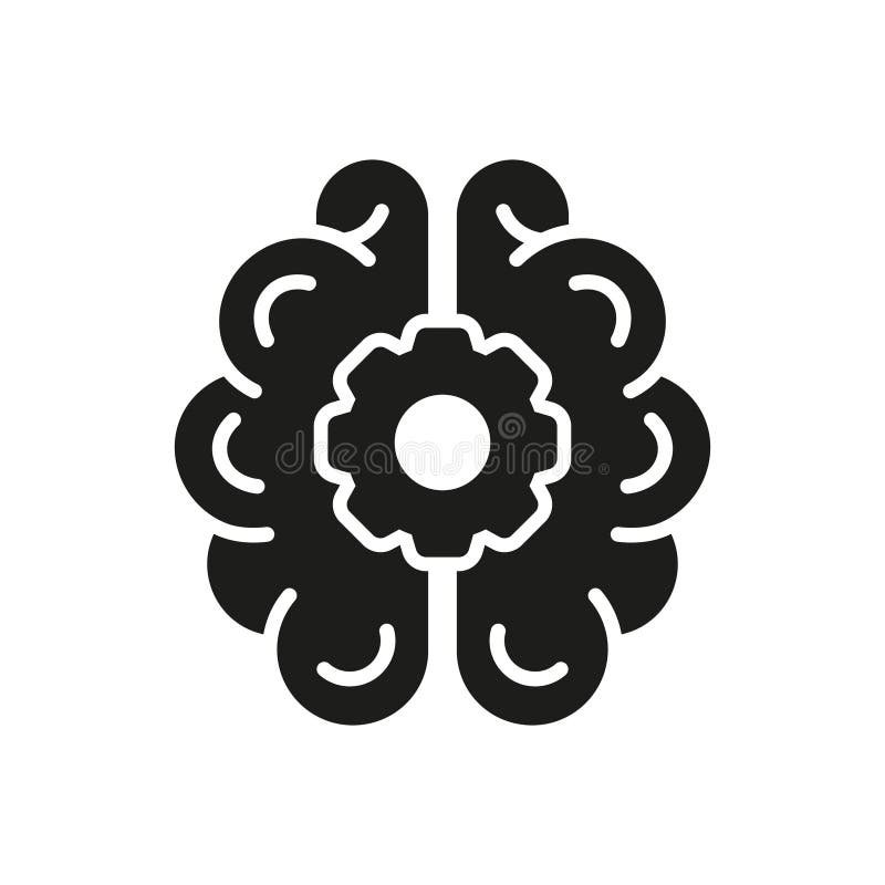 Smart Innovation Solid Pictogram. Human Brain with Gear Black ...